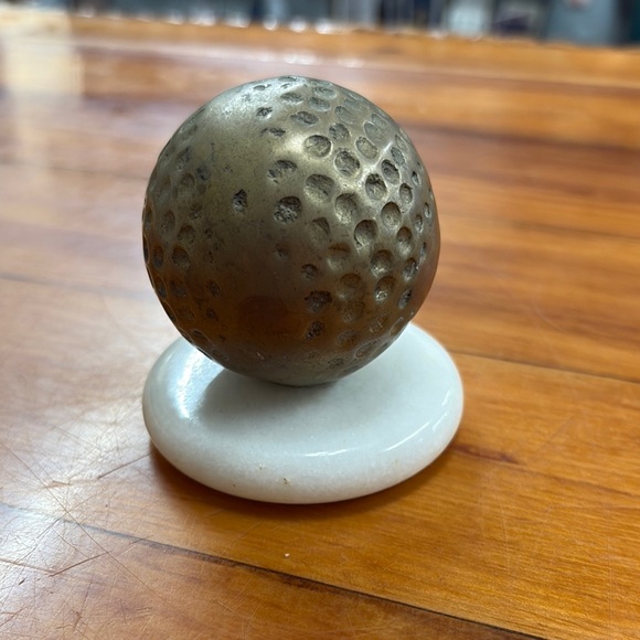 Vintage | Accents | Vintage Brass Golf Ball Paperweight On White Marble ...